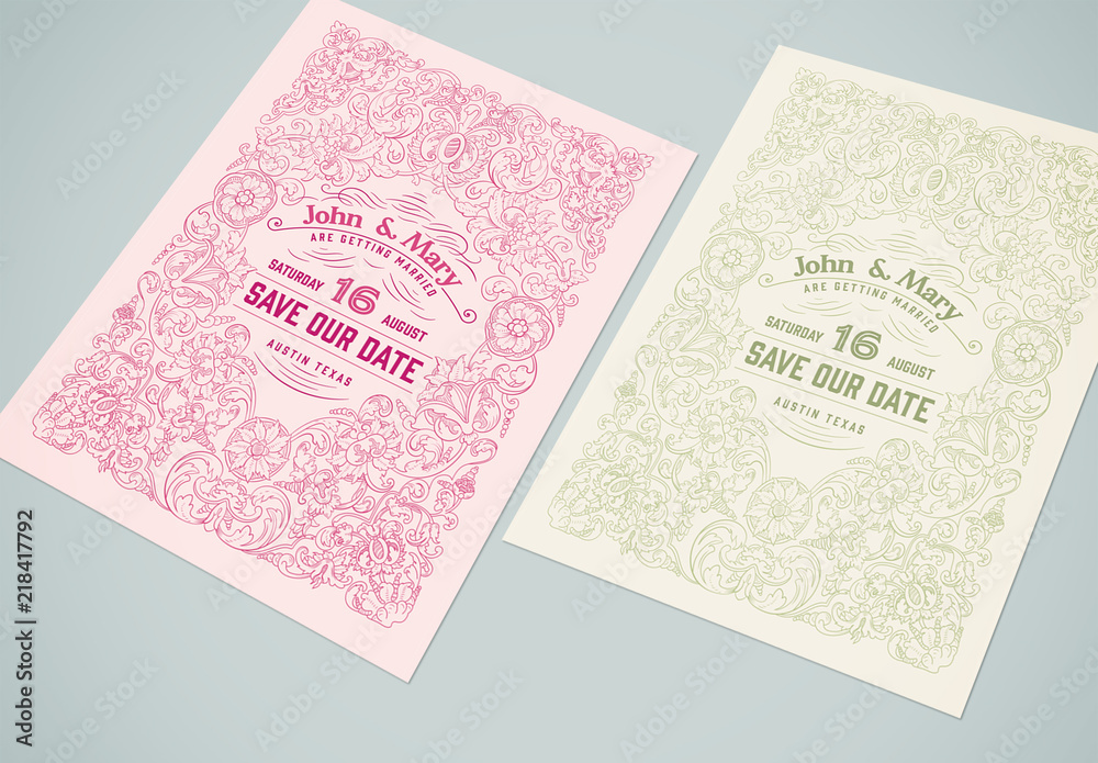 Wedding invitation Layout with Ornamentation Stock Template | Adobe Stock
