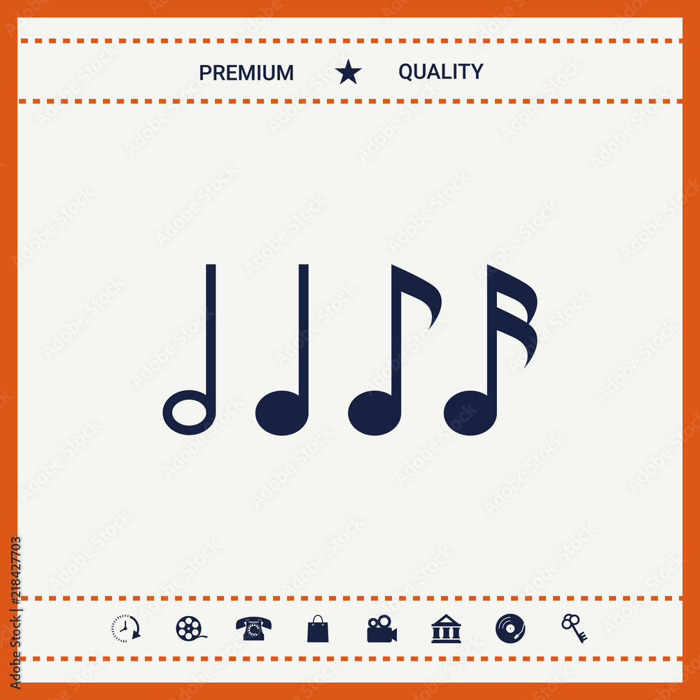 Symbol of Music, notes. Sixteenth note, Eighth note, quarter note and ...