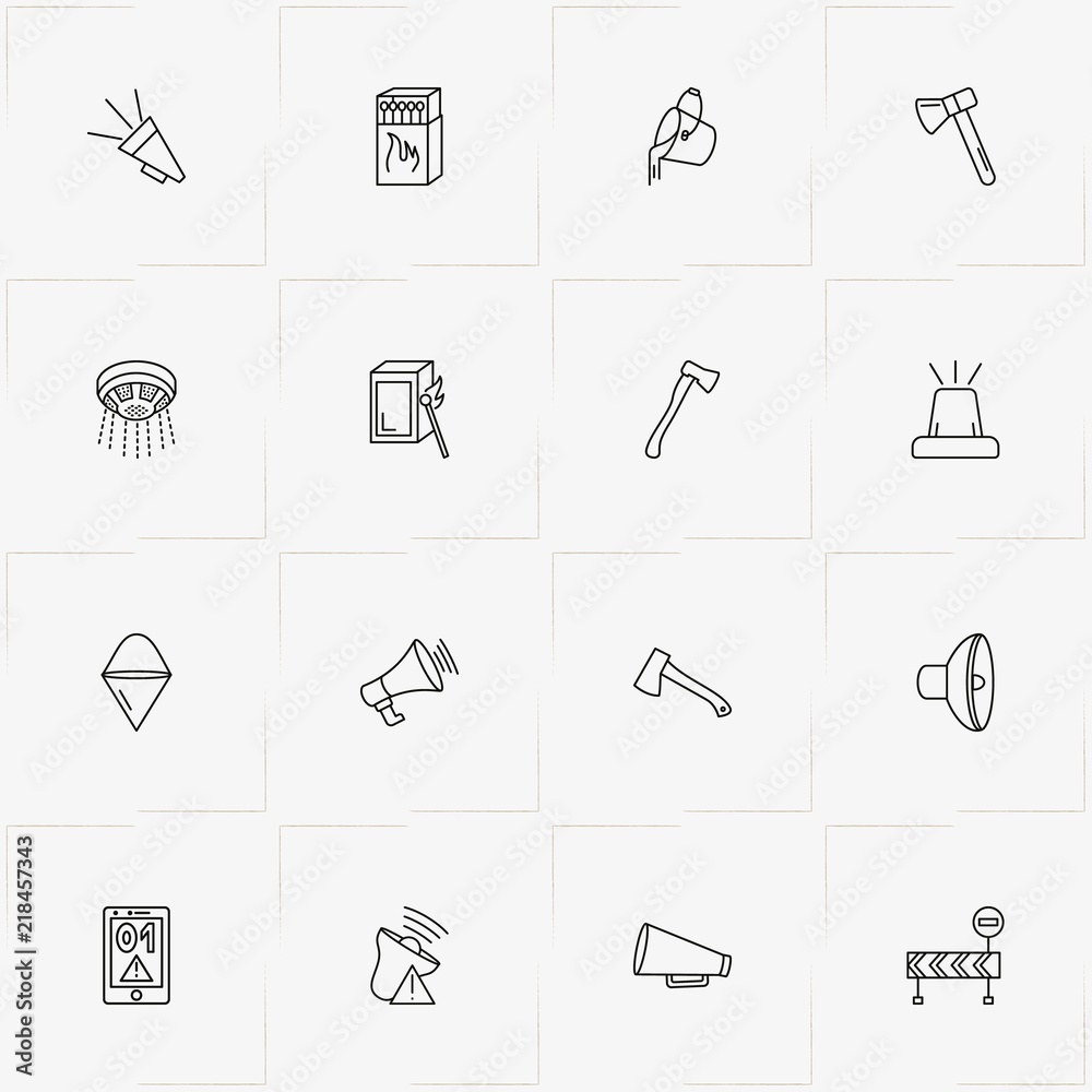 Firefighter line icon set with call to rescue , no entry barrier and ...