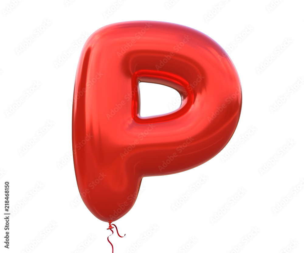 Red balloon font letter P made of realistic helium red balloon, 3d ...