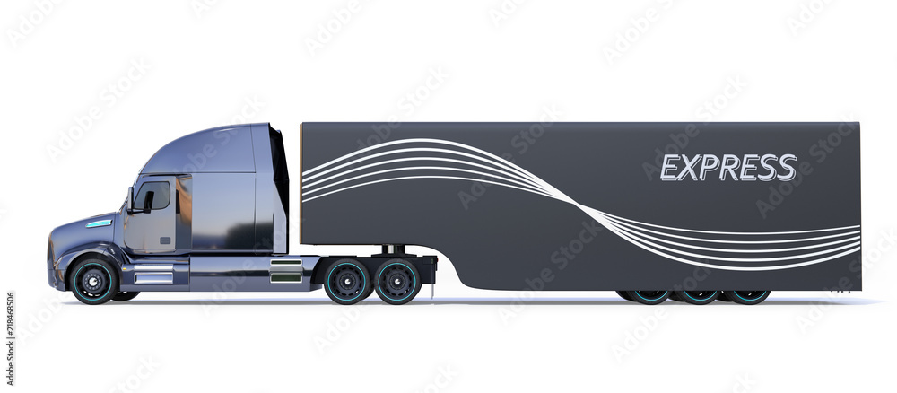Side view of black fuel cell powered American truck isolated on white ...