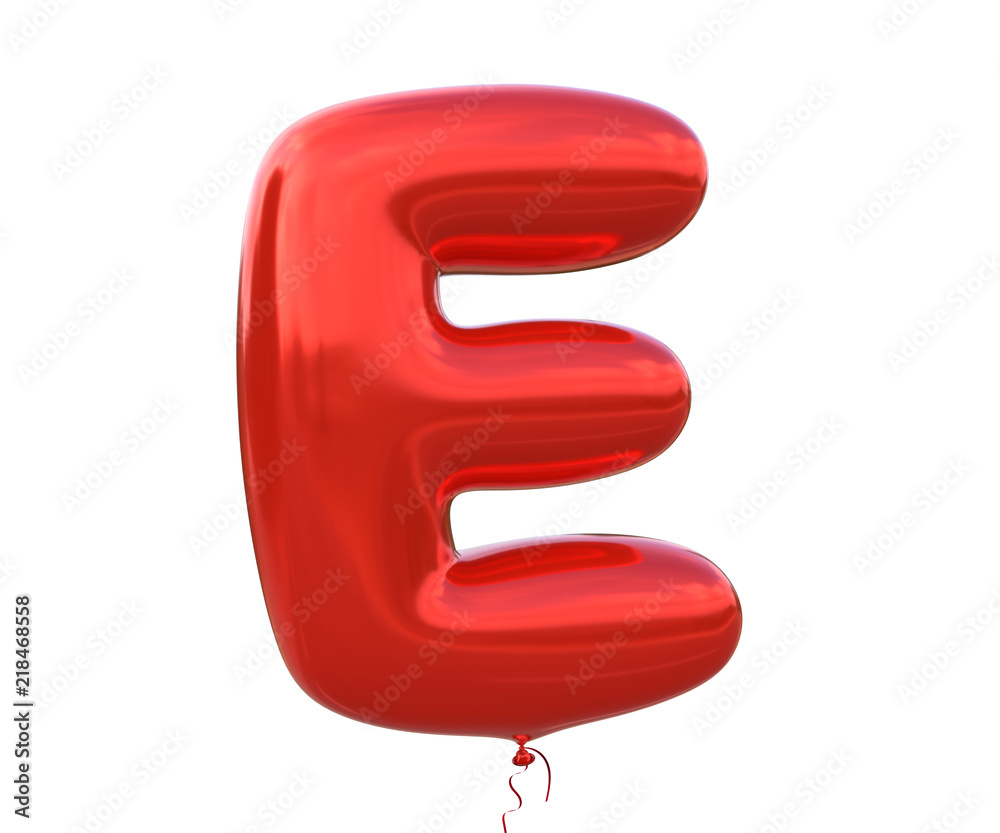 Red balloon font letter E made of realistic helium red balloon, 3d ...