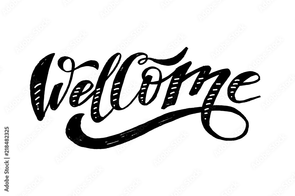 Welcome lettering Calligraphy Brush Text Holiday Vector Sticker Stock ...