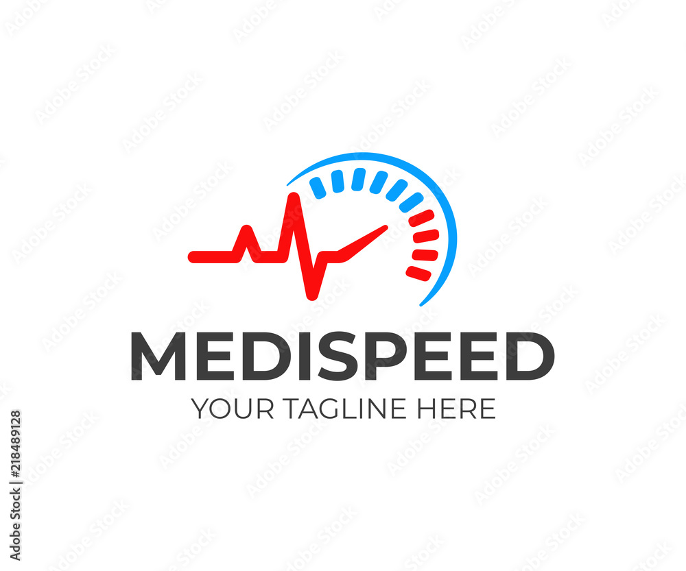 Speed medical logo design. Heartbeat line and speedometer vector design ...