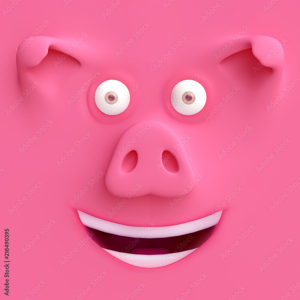 Cartoon funny pig face. Cute character head, symbol of 2019 year. 3d ...