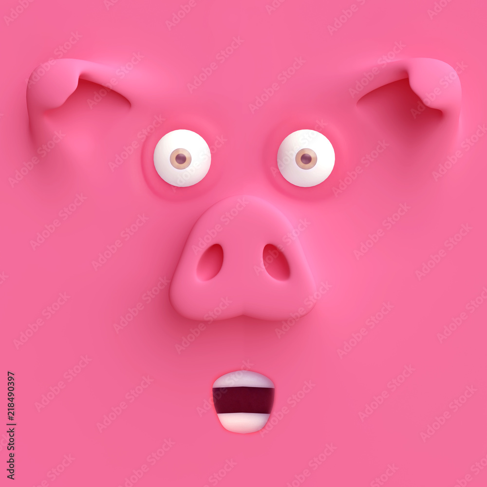 Cartoon funny pig face. Cute character head, symbol of 2019 year. 3d ...