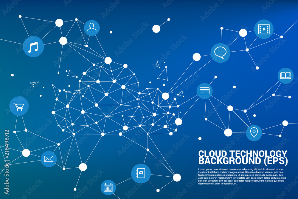 Cloud computing network technology polygon dot connected line with icon : Concept of cloud ...