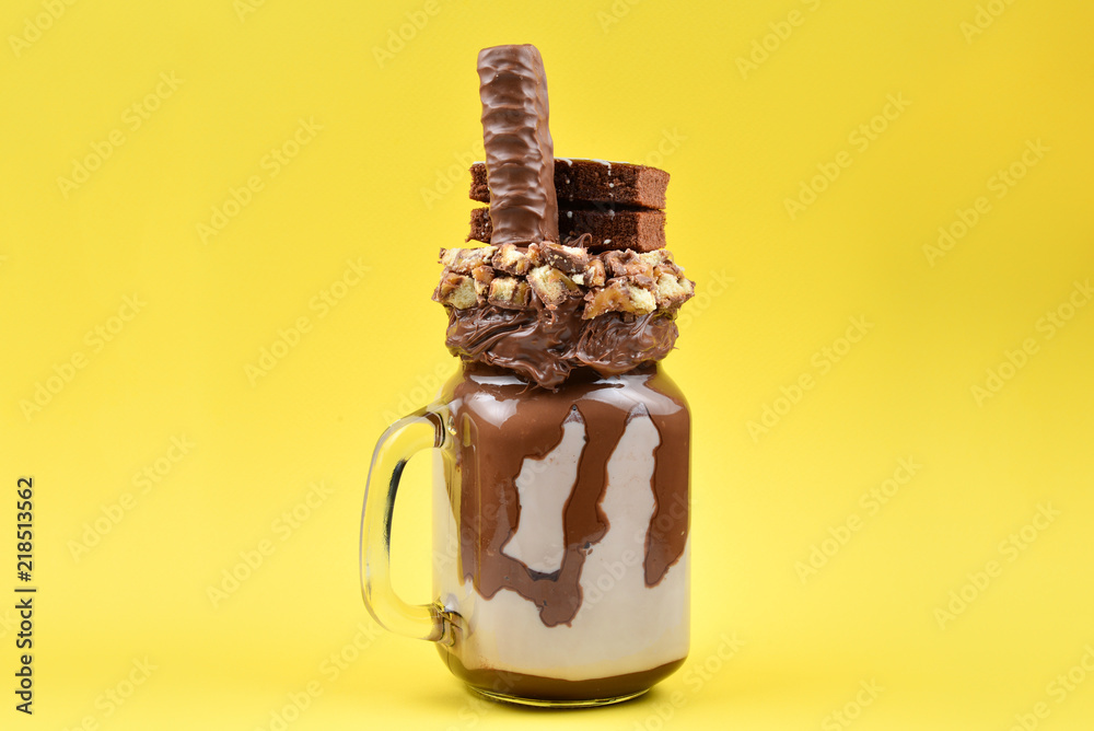 Chocolate extreme milkshake with brownie cake, chocolate paste and ...