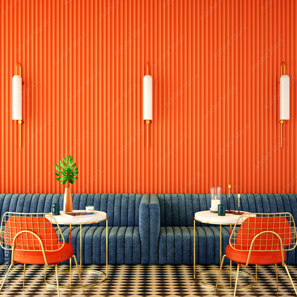cafe interior design about complementary color concept,3d rendering,3d ...