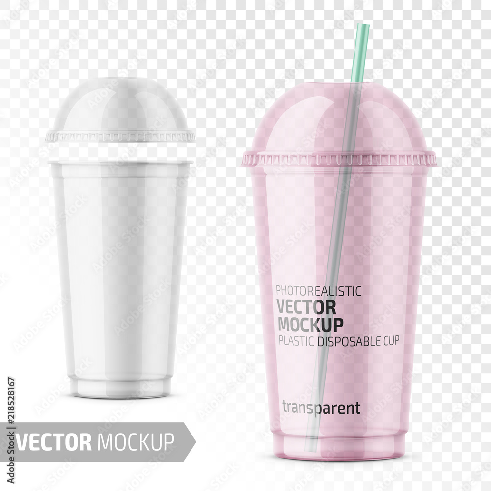 Clear disposable plastic cup with lid with label. Stock Vector | Adobe ...