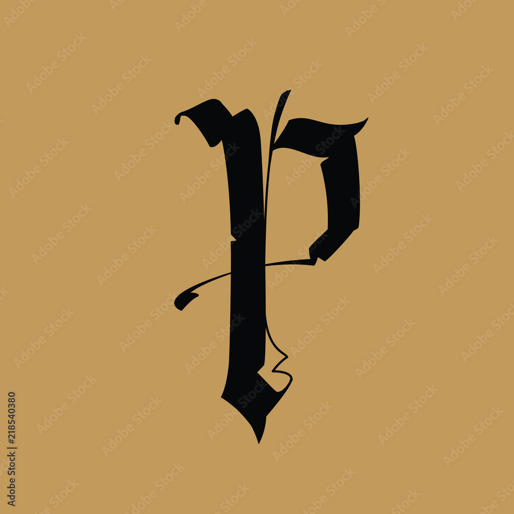 Letter P, in the Gothic style. Vector. Alphabet. The symbol is isolated ...