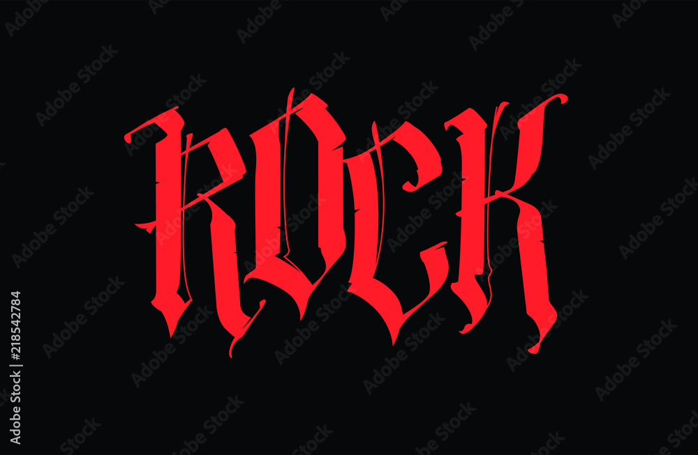 Gothic, inscription Rock. Vector. Font for tattoo. The word is isolated ...