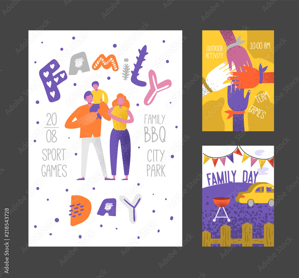 Happy Family Day Holiday Poster, Banner, Brochure, Flyer. Parents with ...