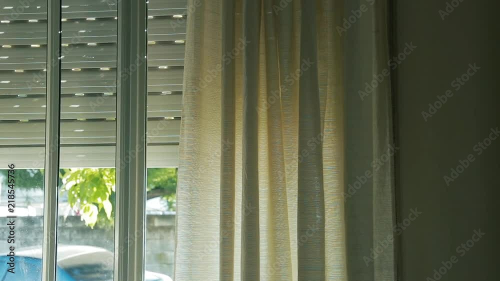 Curtains Moving by the Wind in a Window. Zoom In Shot. Відео Stock ...