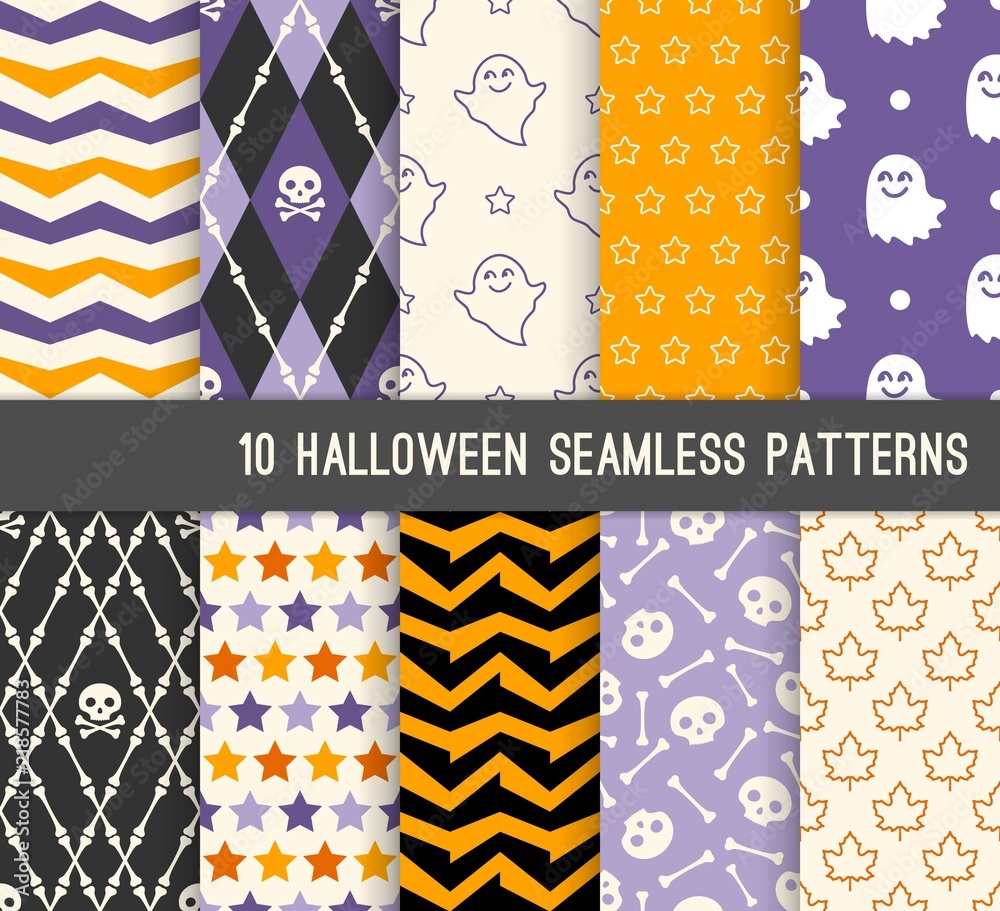 Ten Halloween different seamless patterns. Endless texture for ...