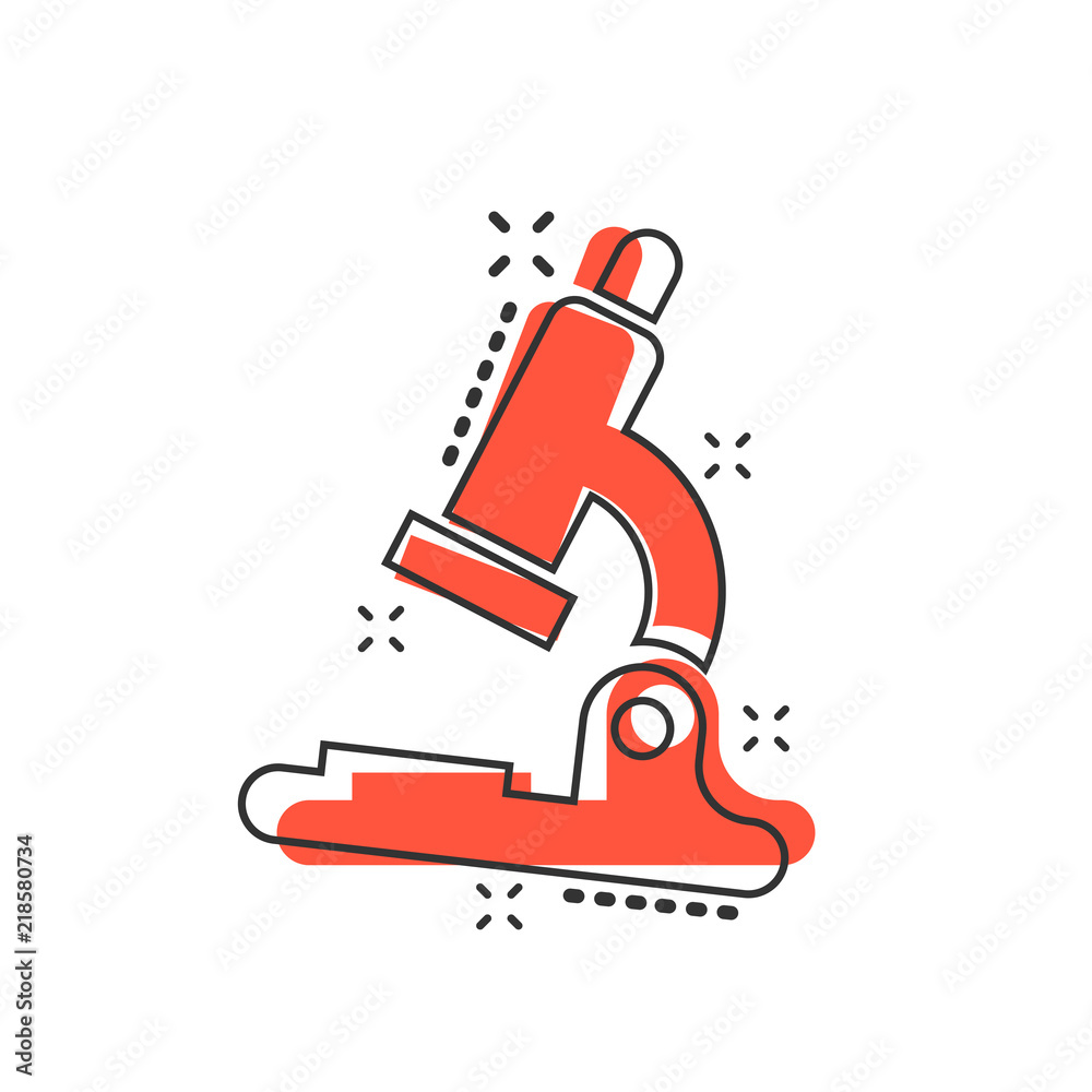 Vector cartoon microscope lab icon in comic style. Microscope sign ...