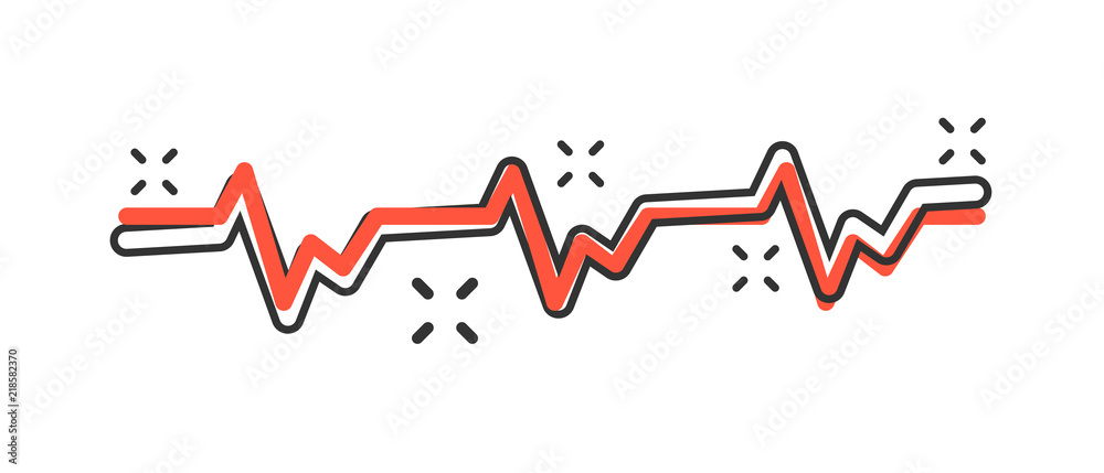 Vector cartoon heartbeat line with heart icon in comic style. Heartbeat ...