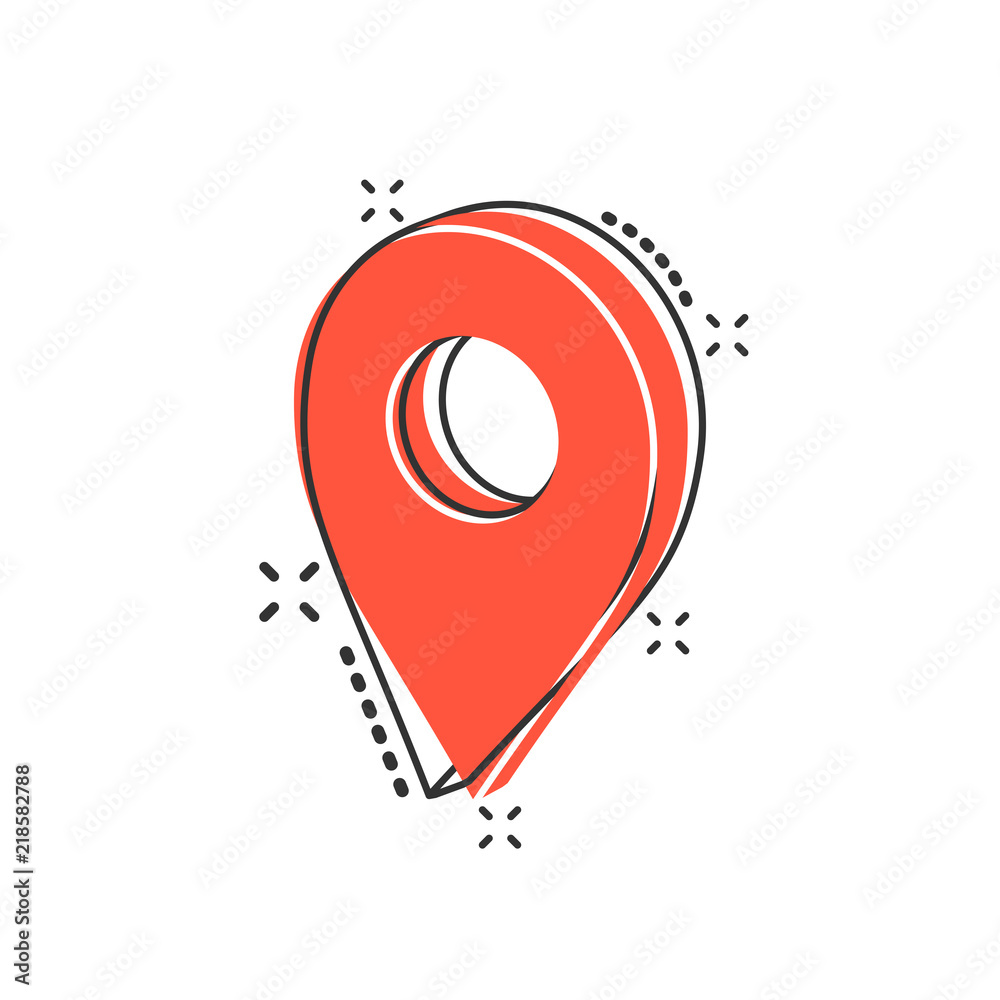 Vector cartoon map pointer icon in comic style. Gps navigation mark ...
