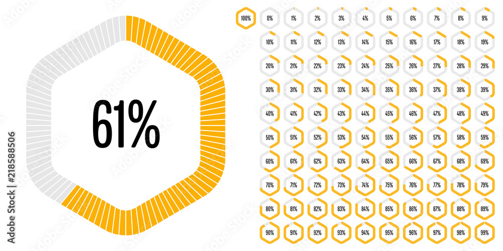 Set of hexagon percentage diagrams from 0 to 100 ready-to-use for web ...