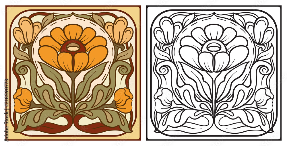 Outline hand drawing coloring page for the adult coloring book w Stock ...