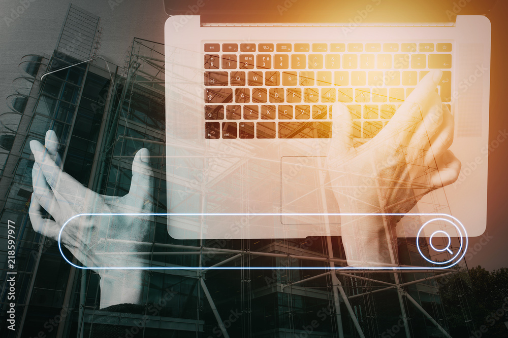 cyber security internet and networking concept.Businessman hand working ...