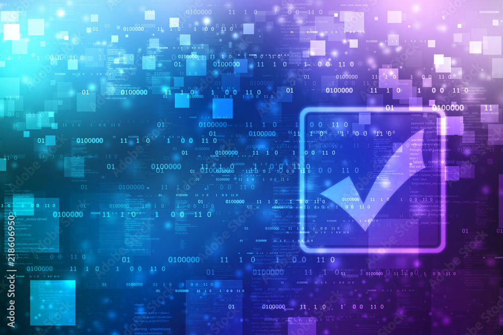 Check mark symbol in digital background, Technology abstract background ...