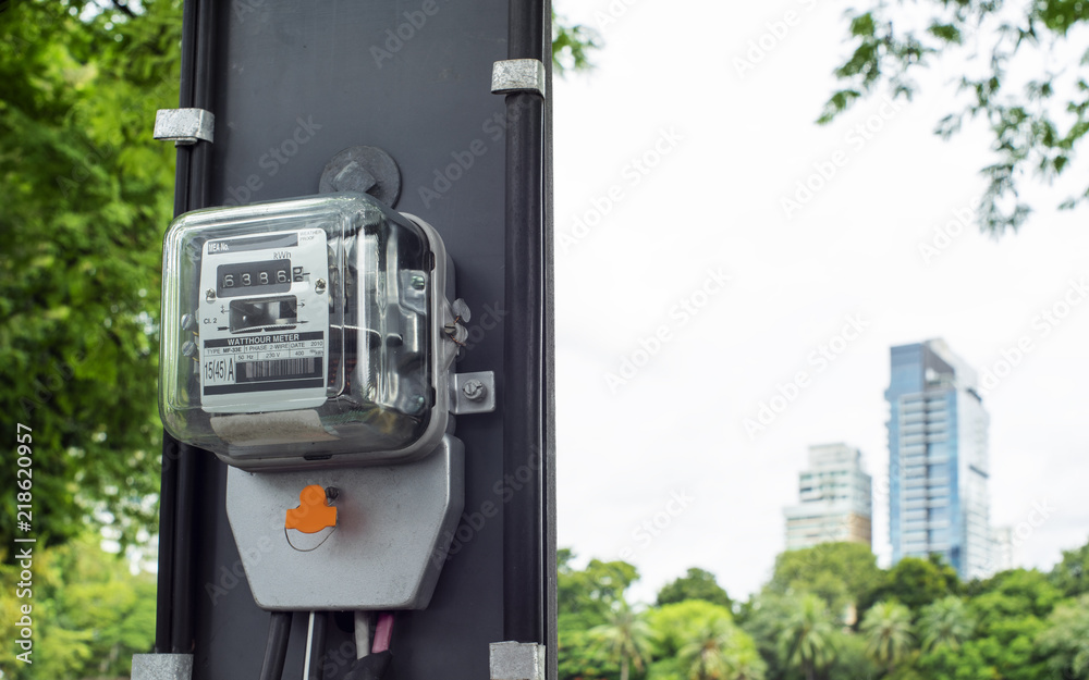 An electric meter in the park Stock Photo | Adobe Stock