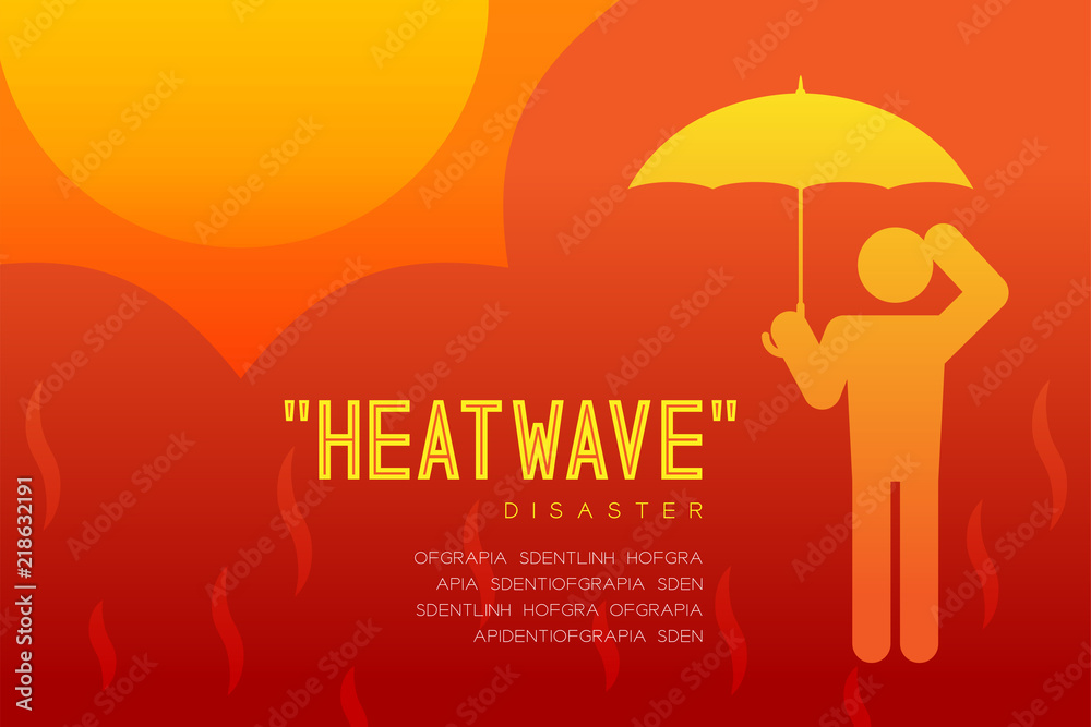 Heatwave Disaster of man icon pictogram with umbrella design ...