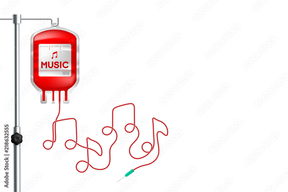 Blood bag red color with Music note sign shape made from cord ...