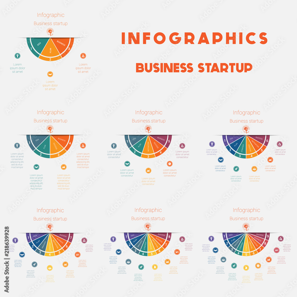 Vector template infographics startup business concept for 3, 4, 5, 6, 7 ...