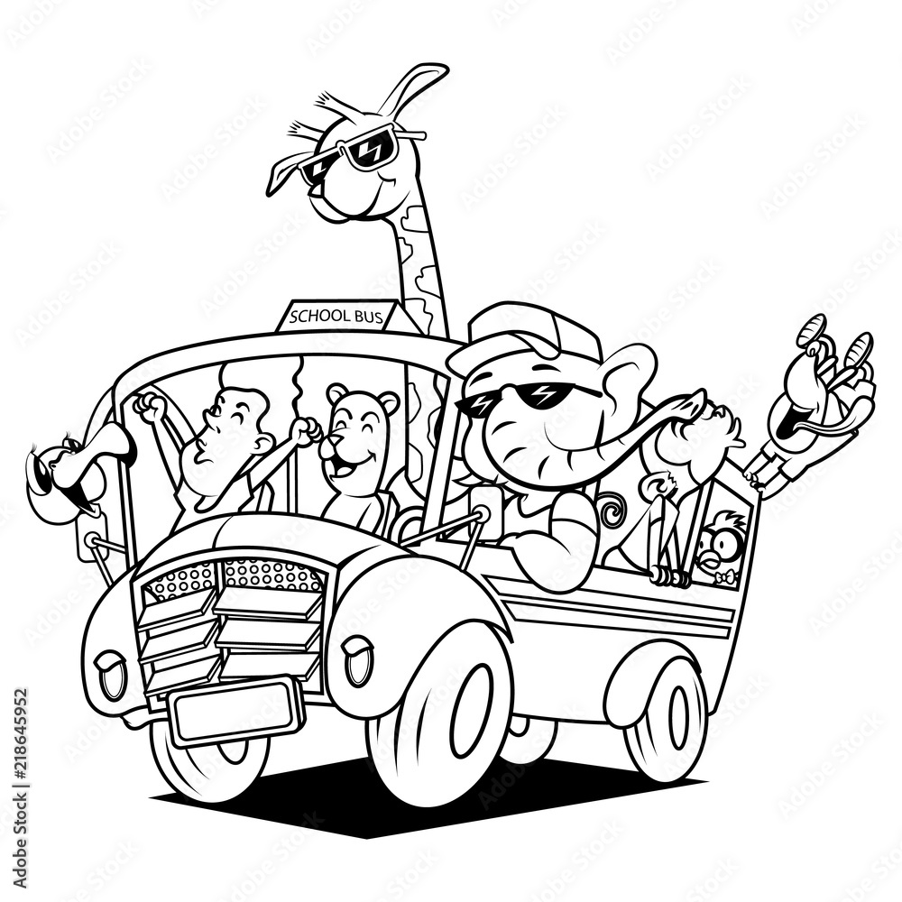 Cartoon School Bus Coloring Page