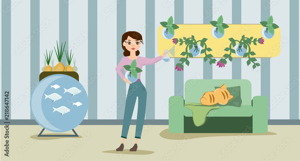 Growing indoor plants and vegetables in the house. Smart farm indoors ...