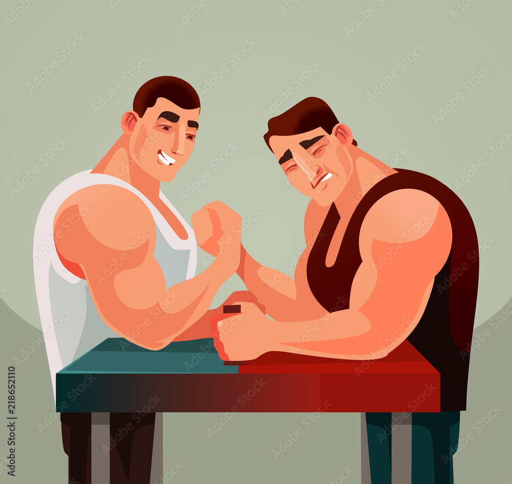 Competitions armwrestling game two athletes man characters compete ...