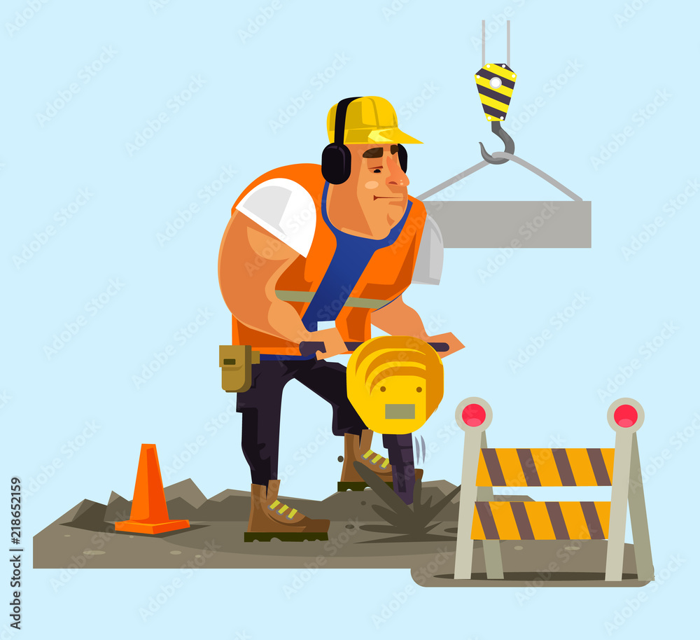 Builder worker man character working. Vector flat cartoon illustration ...