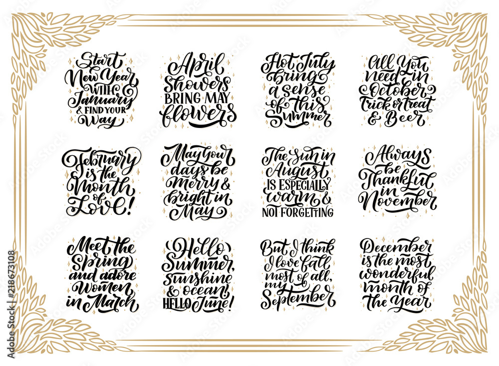 Set of compositions for every months, calendar, planner template. Hand ...