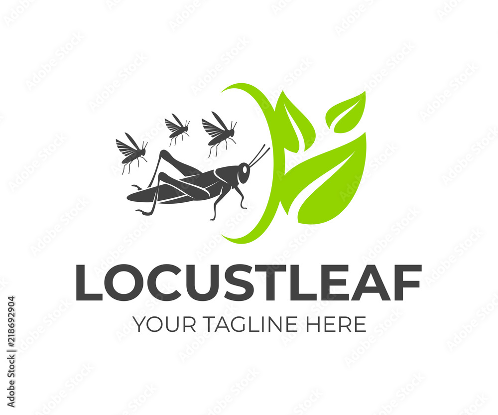 Locust and flock of grasshoppers with leaves and rotation, logo design ...