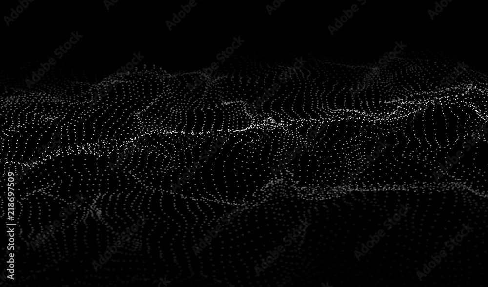 Wave 3d. Wave of particles. Futuristic point wave. Design for poster ...