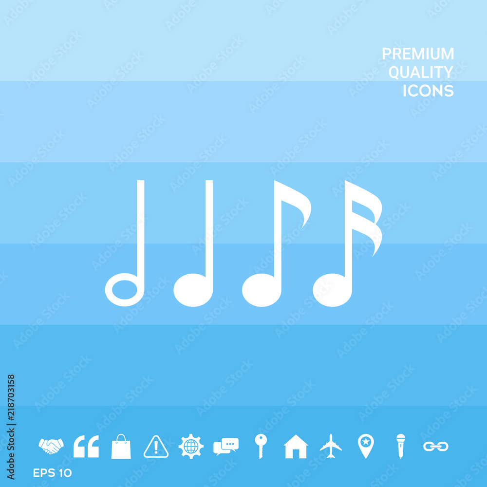 Symbol of Music, notes. Sixteenth note, Eighth note, quarter note and ...