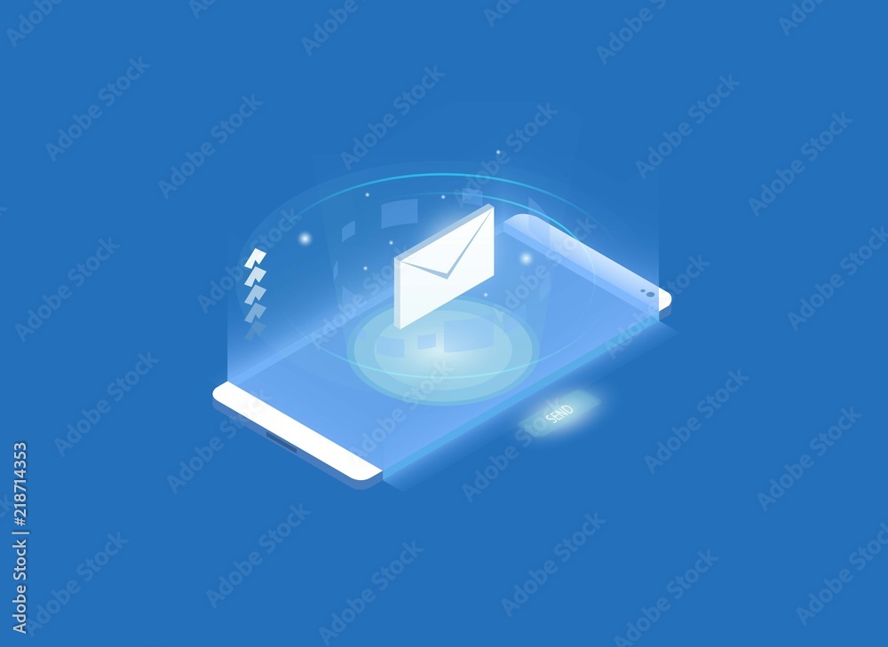 Smartphone Touchscreen mobile phone glows and Email Inbox Electronic ...