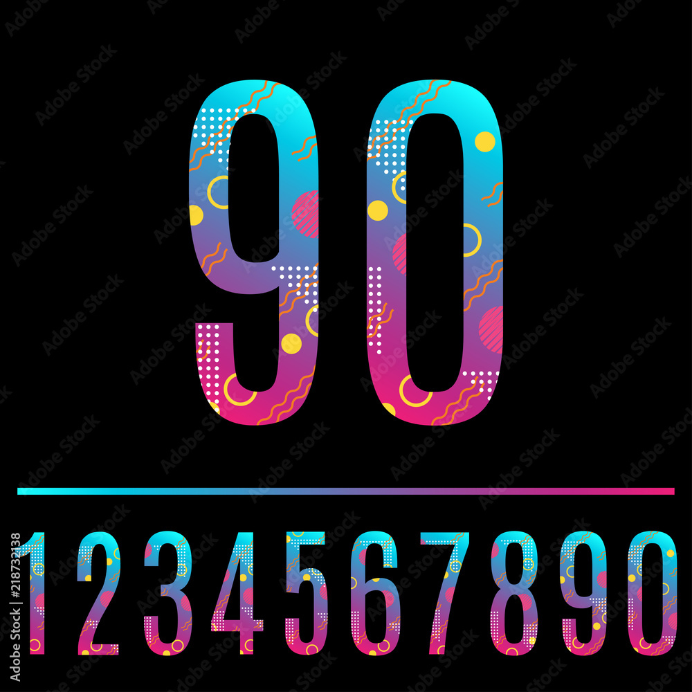 Modern abstract number. Colorful number 90 with geometric texture ...
