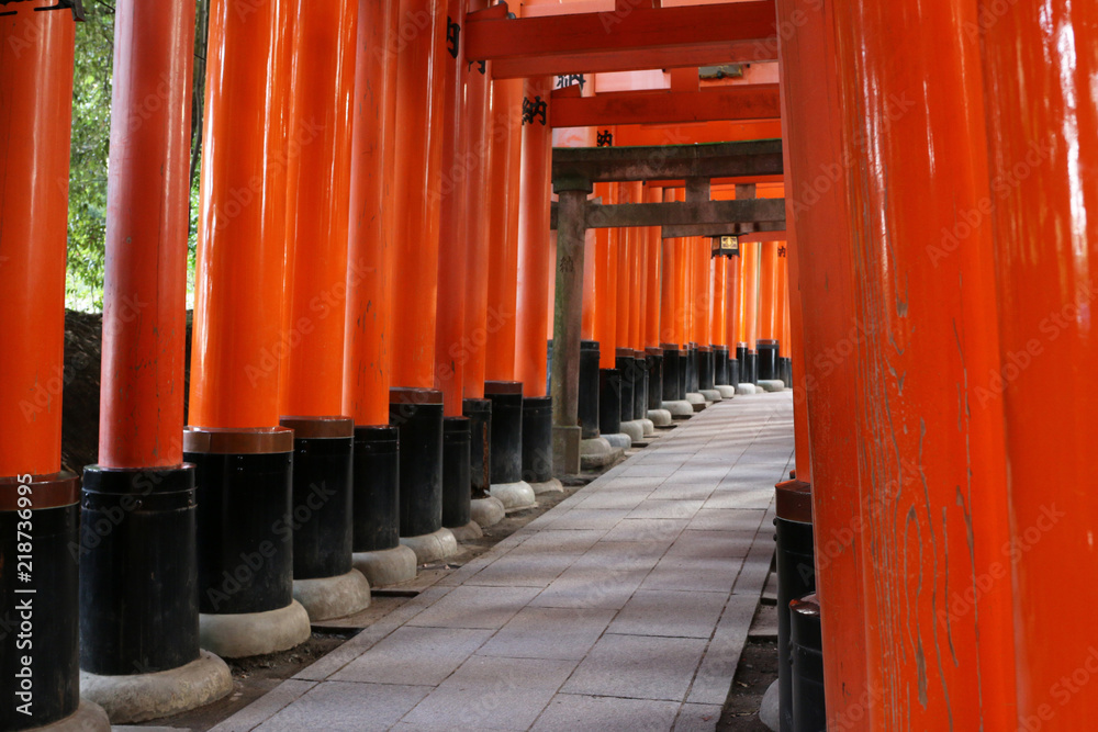The red wood gate torii of fushimi inari shirne in Kyoto, Japan Stock ...