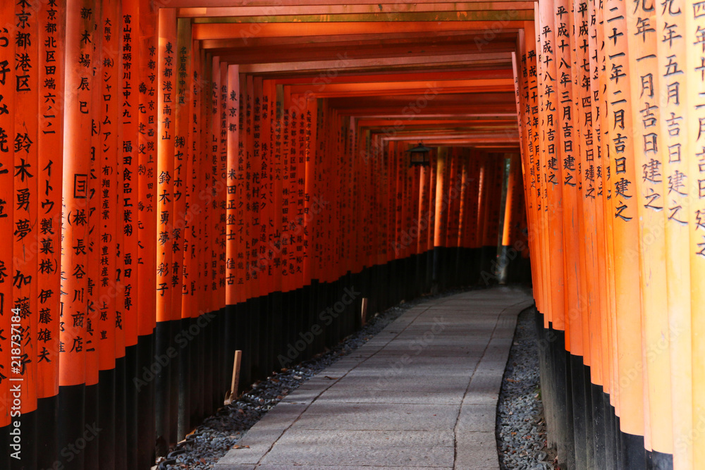 The red wood gate torii of fushimi inari shirne in Kyoto, Japan Stock ...