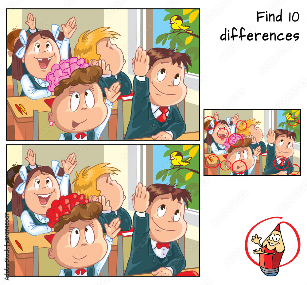 Kids in the school. Find 10 differences. Educational game for children ...