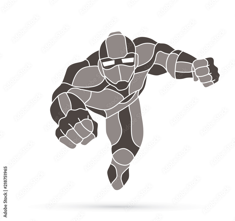 Superhero Robot flying action, Cartoon superhero graphic vector. Stock ...