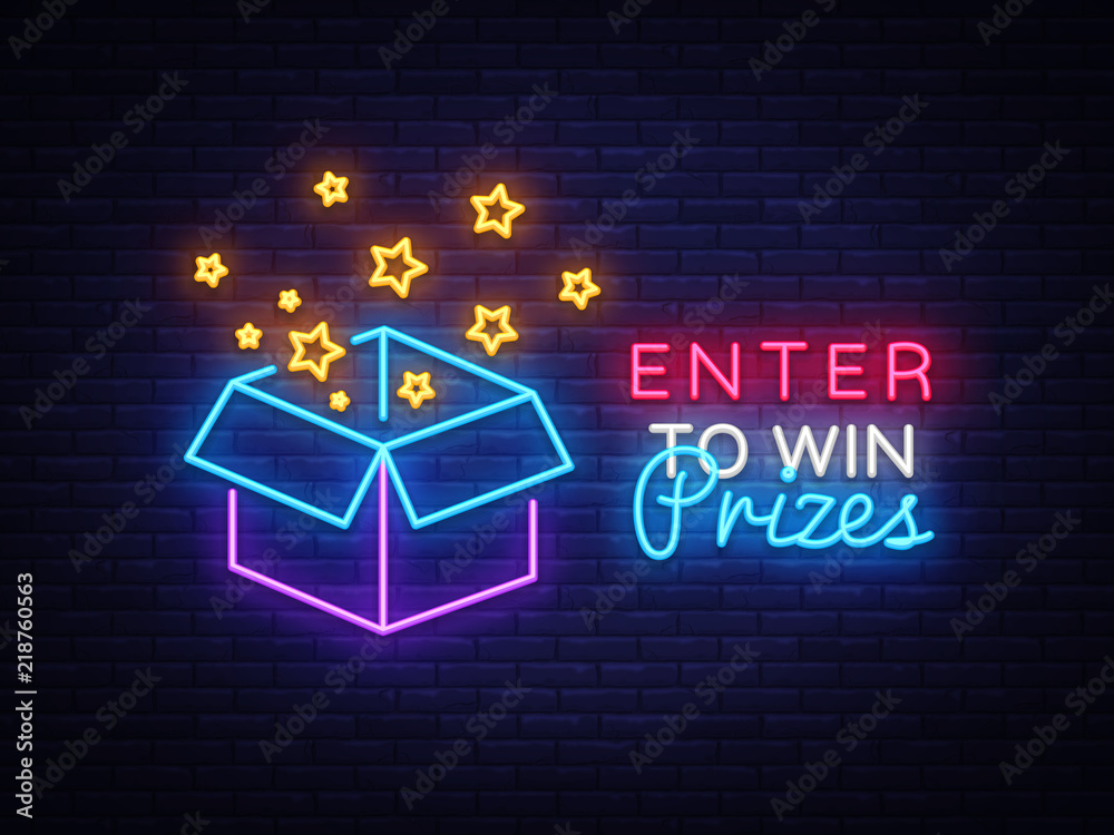 Enter to Win Prizes Neon Sign Vector. Gift neon sign, Win super prize ...