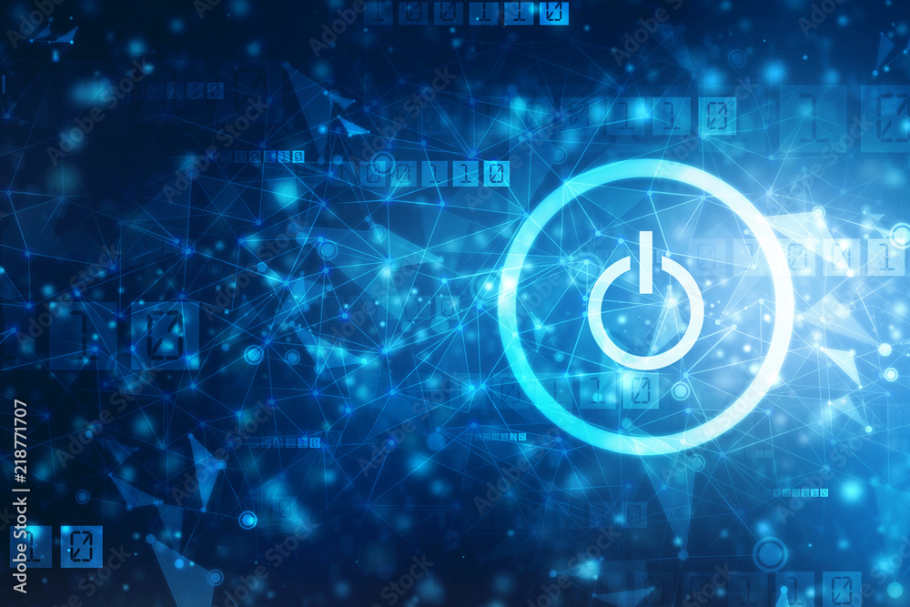 Cyber security concept. Power button on technology background Stock ...