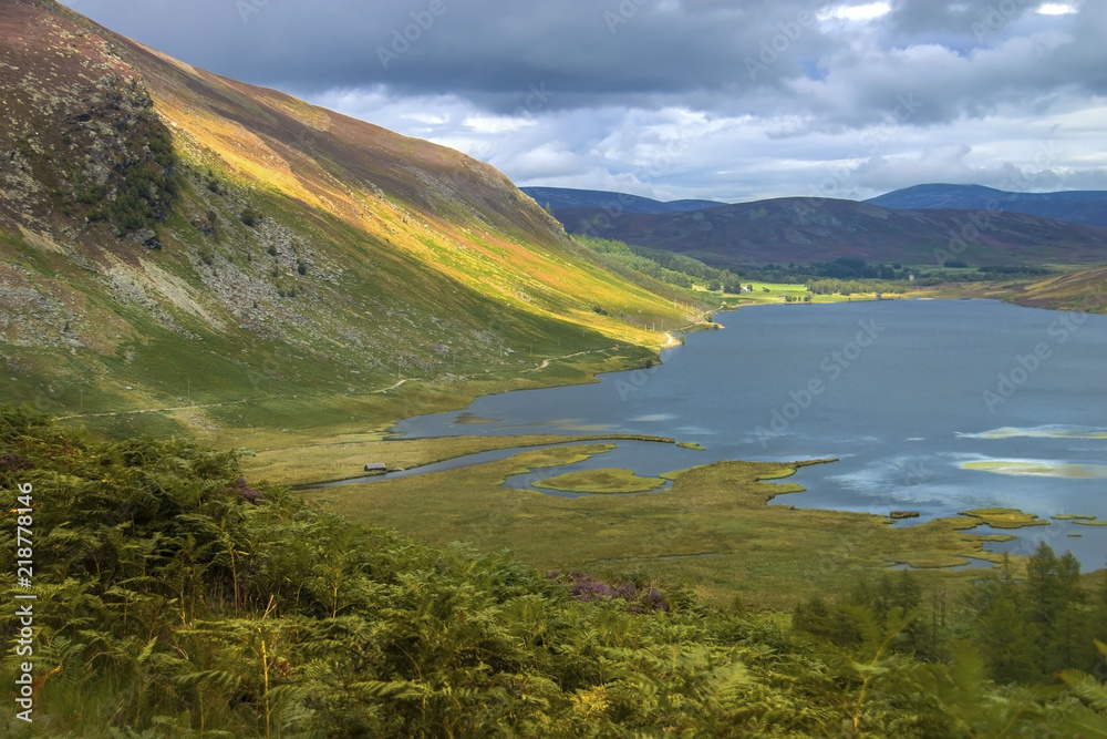 Scottish landscape. Loch Lee in Angus, Aberdeenshire, Scotland ...