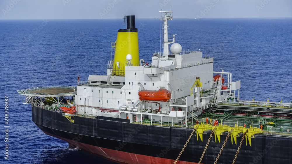 FPSO ship stern part photo with helicopter deck, life boat and control ...