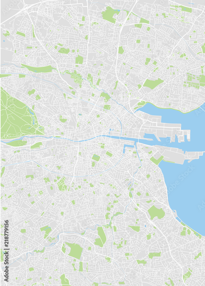 Detailed vector color map of Dublin Stock Vector | Adobe Stock