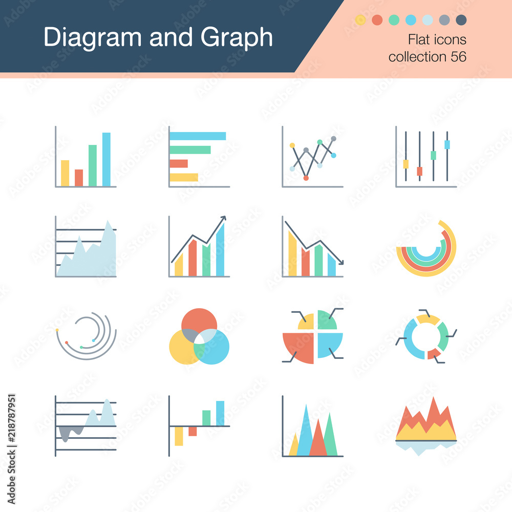 Diagram and Graph icons. Flat design collection 56. For presentation ...